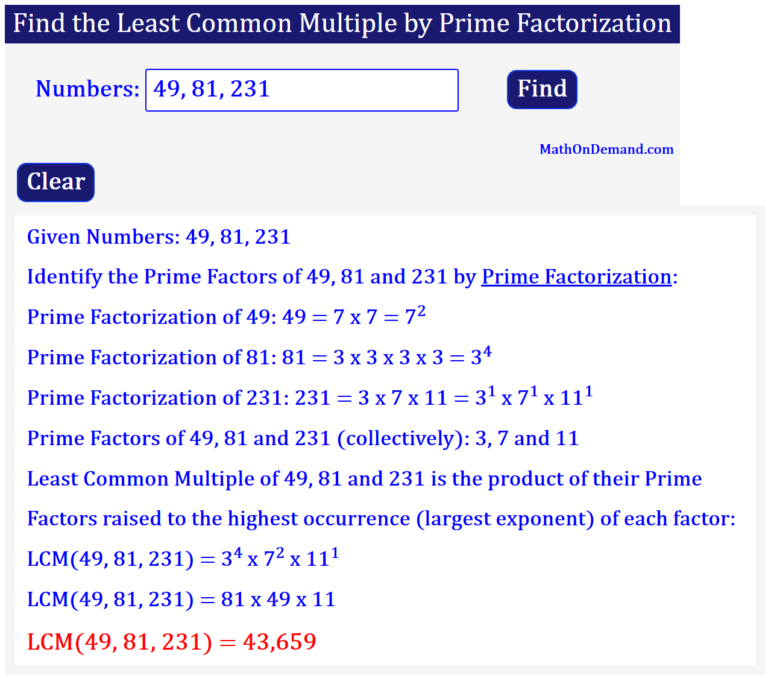 Find the Least Common Multiple by Prime Factorization - MathOnDemand.com