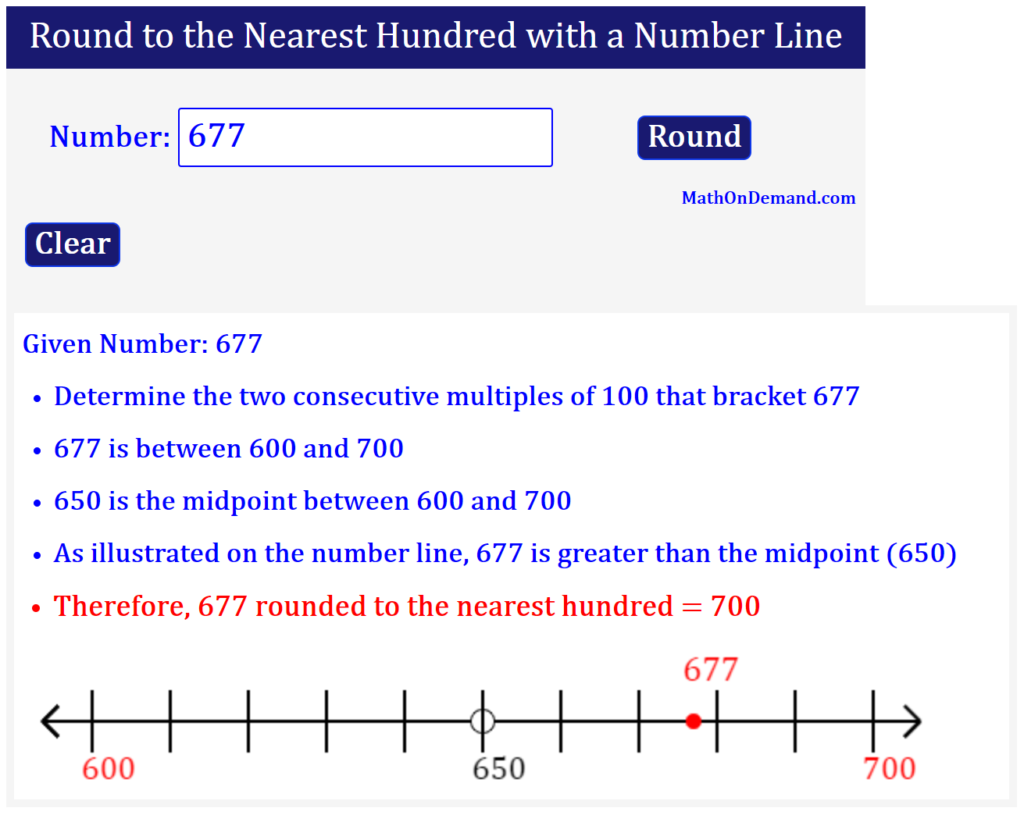 Round to the Nearest Hundred with a Number Line - MathOnDemand.com