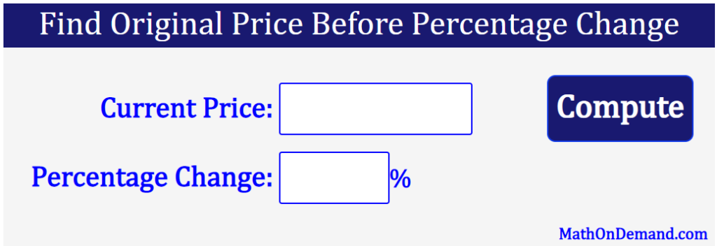 Original Price of a $960 item before a Percentage Change of 20% ...